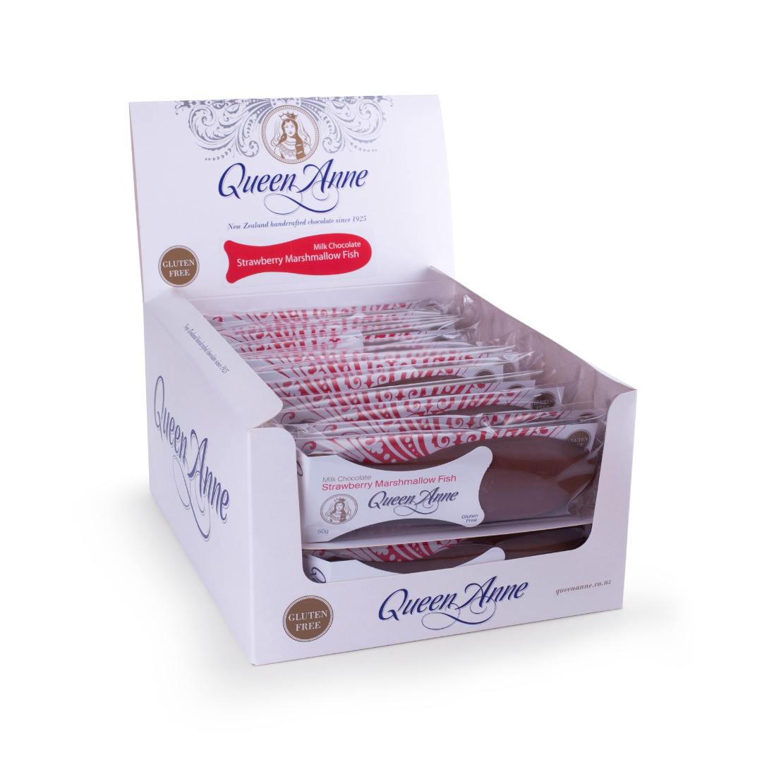 PARTY BOX - x24 50g Milk Chocolate Strawberry Marshmallow Fish — Queen ...