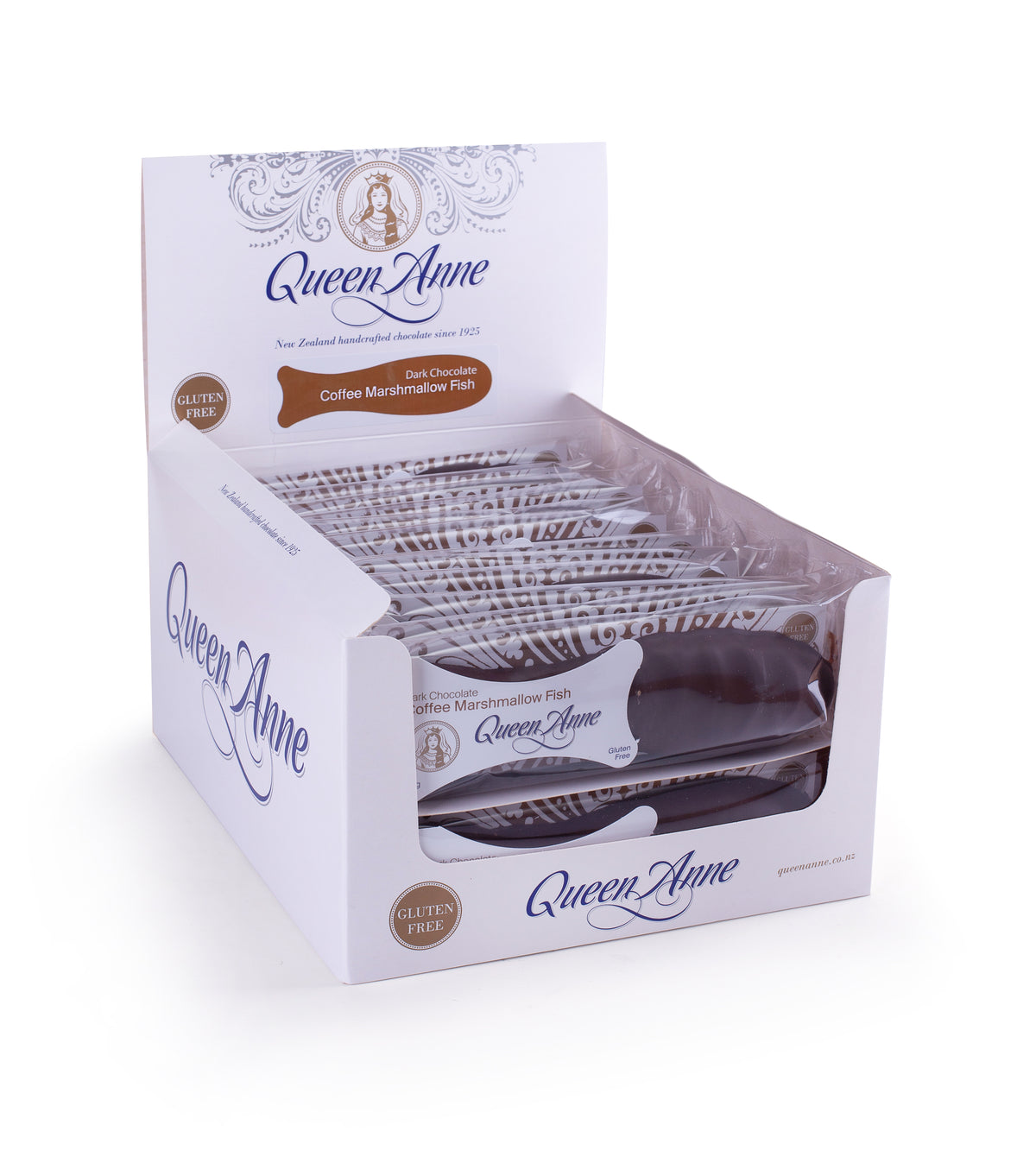 PARTY BOX - x24 50g Dark Chocolate Coffee Marshmallow Fish — Queen Anne ...